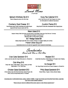 2022 Lunch Menu | The Historic Summit Inn Resort