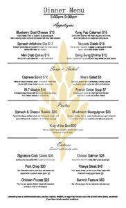 Dinner Menu 2023 | The Historic Summit Inn Resort