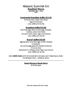 BREAKFAST MENUS 2022 | The Historic Summit Inn Resort