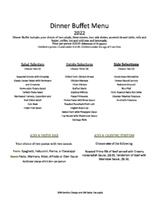 Dinner Buffet and Entree Selections 2022 | The Historic Summit Inn Resort